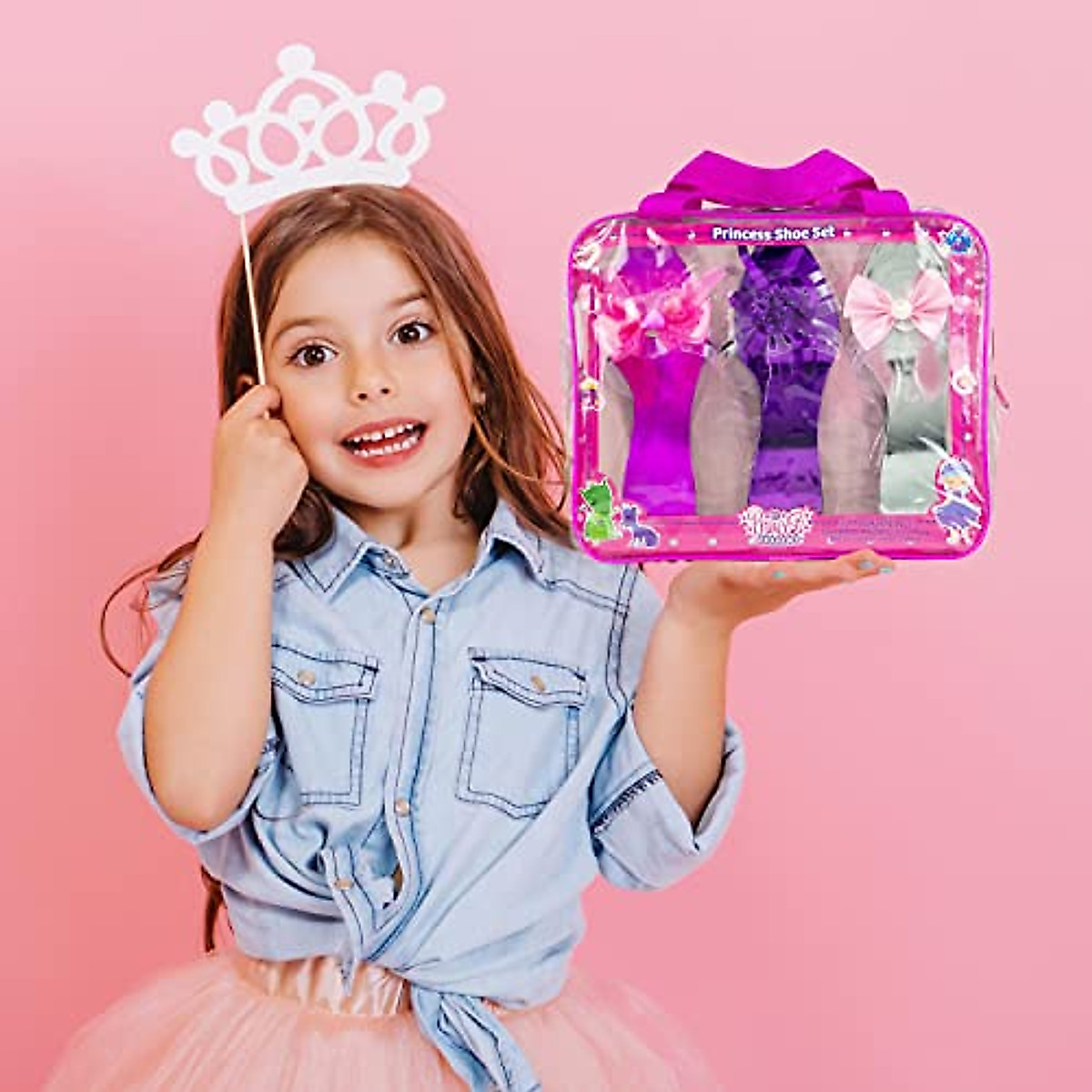 Expressions 3-Pack Set of Dress Up Royalty Kids Heels - Bright Colored Princess Dress Up Shoes, Pretend Play High Heels -Toddler Size 7-10 Metallic/Silver