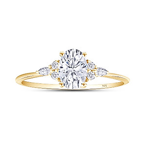 SAVEARTH DIAMONDS 9/10 CT Center 7X5MM Oval, Marquise & Round Cut Lab Created Moissanite Diamond Solitaire Engagement Ring In 14K Yellow Gold Over Sterling Silver(VVS1 Clarity, 0.90 Cttw)-8