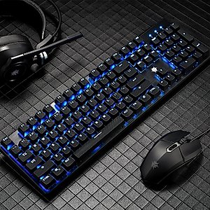 Hexgears G5 2.4G Wireless Mechanical Keyboard 104 Key, Wireless and Type-C Wired Connection, Full-Size, Blue Backlit, Windows and Mac OS Compatible Black Keyboard Kailh Box White Switches