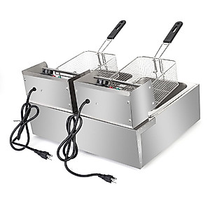 Dual Tank Electric Deep Fryer Stainless Steel Construction Accurate Thermostats Ideal for French Fries, Fried Chicken, and More 110V Voltage 4 Feet Stability Safe Operation 12L Capacity 5000W Power