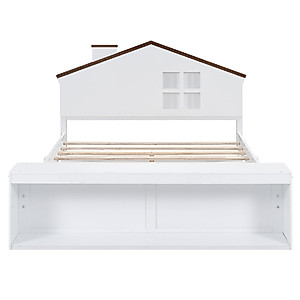 Merax Full Size Platform Bed, Wood Full House Platform Bed Frame with LED Lights and Storage, White