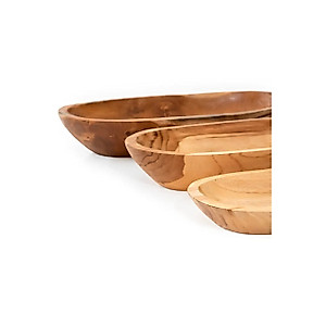 ANDALUCA Teak Wood Decorative Oval Wood Dough Bowls (Set)