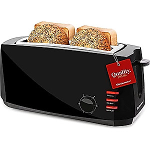 Elite Gourmet ECT4829B Long Slot 4 Slice Toaster, 6 Toast Settings Toaster Defrost, Reheat, Cancel Functions, Slide Out Crumb Tray, Extra Wide Slots for Bagels Waffles, Black