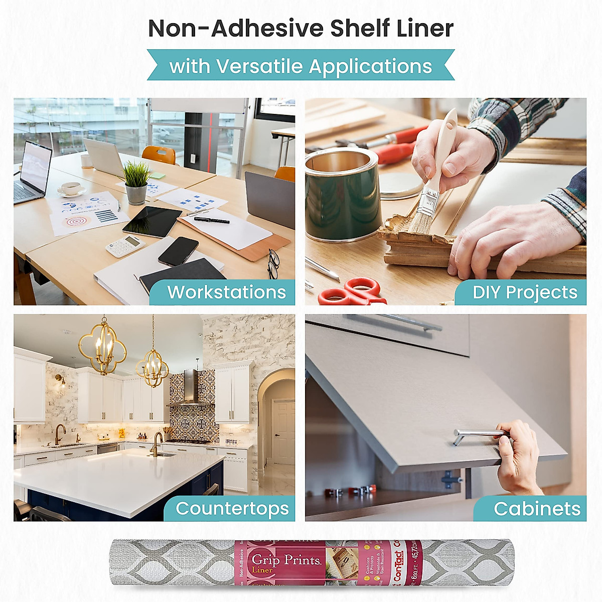 Con-Tact Brand Grip Prints Durable Adhesive Non-Slip Shelf and Drawer Liner, 18" x 4', Savoy Stone