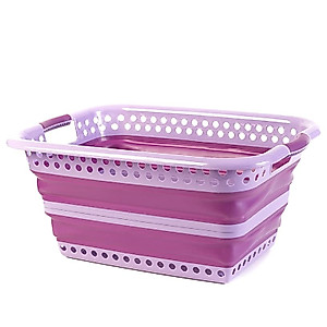 Easy to Store Large Plastic Collapsible Laundry Basket - Purple