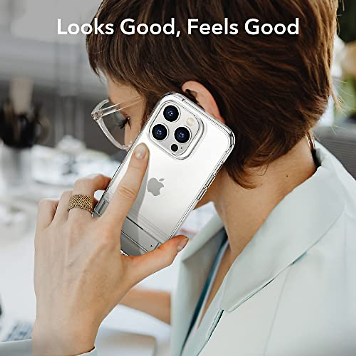 ESR for iPhone 14 Pro Case, 3 Stand Modes, Military-Grade Drop Protection, Supports Wireless Charging, Slim Back Cover with Stand, Phone Case for iPhone 14 Pro, Metal Kickstand Case, Clear