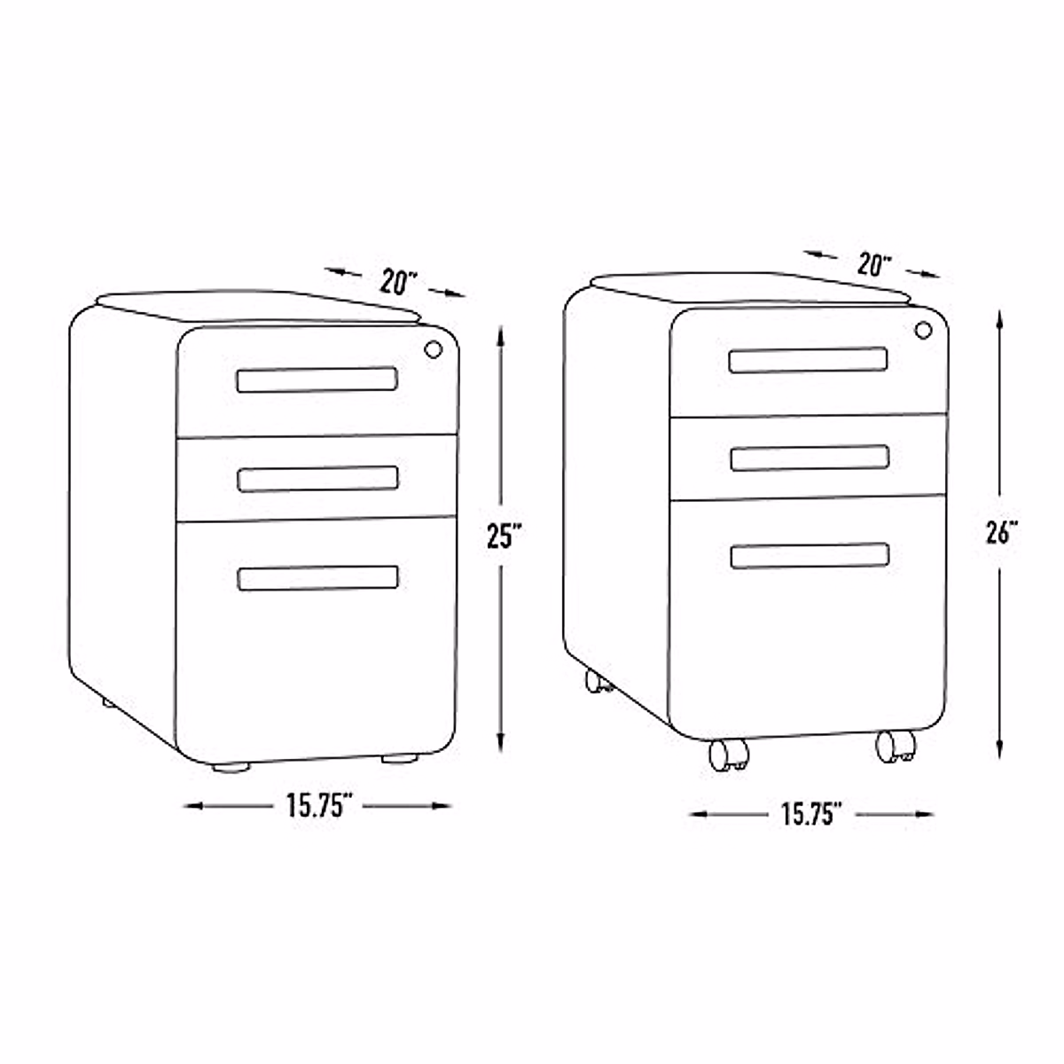 Laura Davidson Furniture STOCKPILE Curve Seated 3-Drawer Mobile File Cabinet with Removable Magnetic Cushion Seat, Commercial-Grade, Pre-Assembled (Black with Dark Grey Cushion)