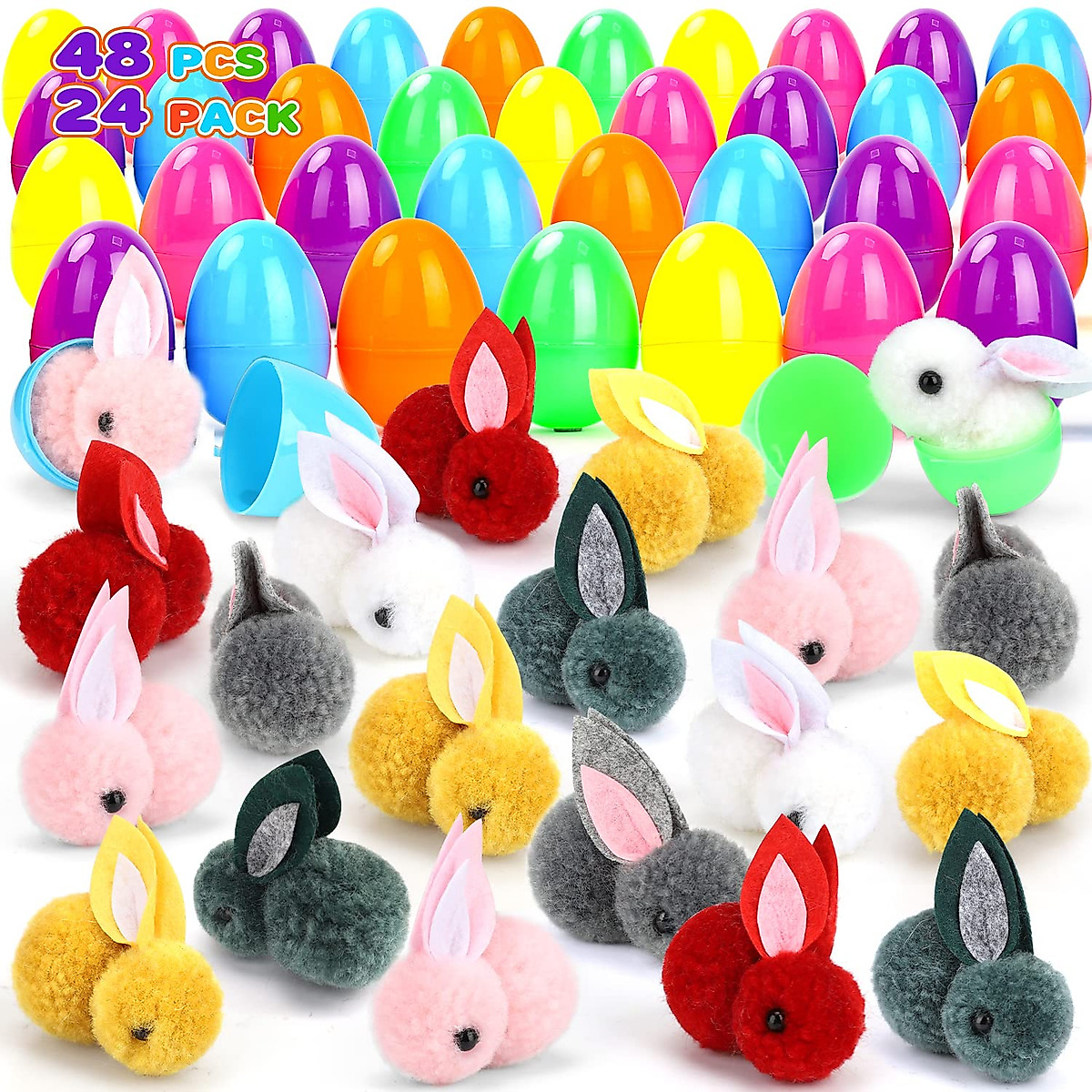 TOY Life Easter Basket Stuffers with Bunny 24 Pack Egg Fillers for Kids Eggs Toys Inside, Mini Stuffed Animals, Hunts Surprise