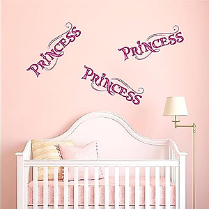 MEFOSS 4 PCS Pink Princess Wall Stickers Princess Sign for Door Girls Room Décor 16"×6" Removable Peel and Stick Vinyl Stickers for Girls Bedroom Baby Crib Nursery Room Home Decorations