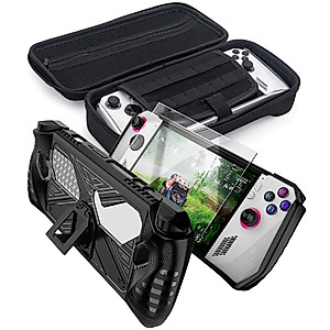 ENCASED Accessories Set for Asus ROG Ally - Handheld Kickstand Case with Hardshell Carrying Bag and Tempered Glass Screen Protector (Black)