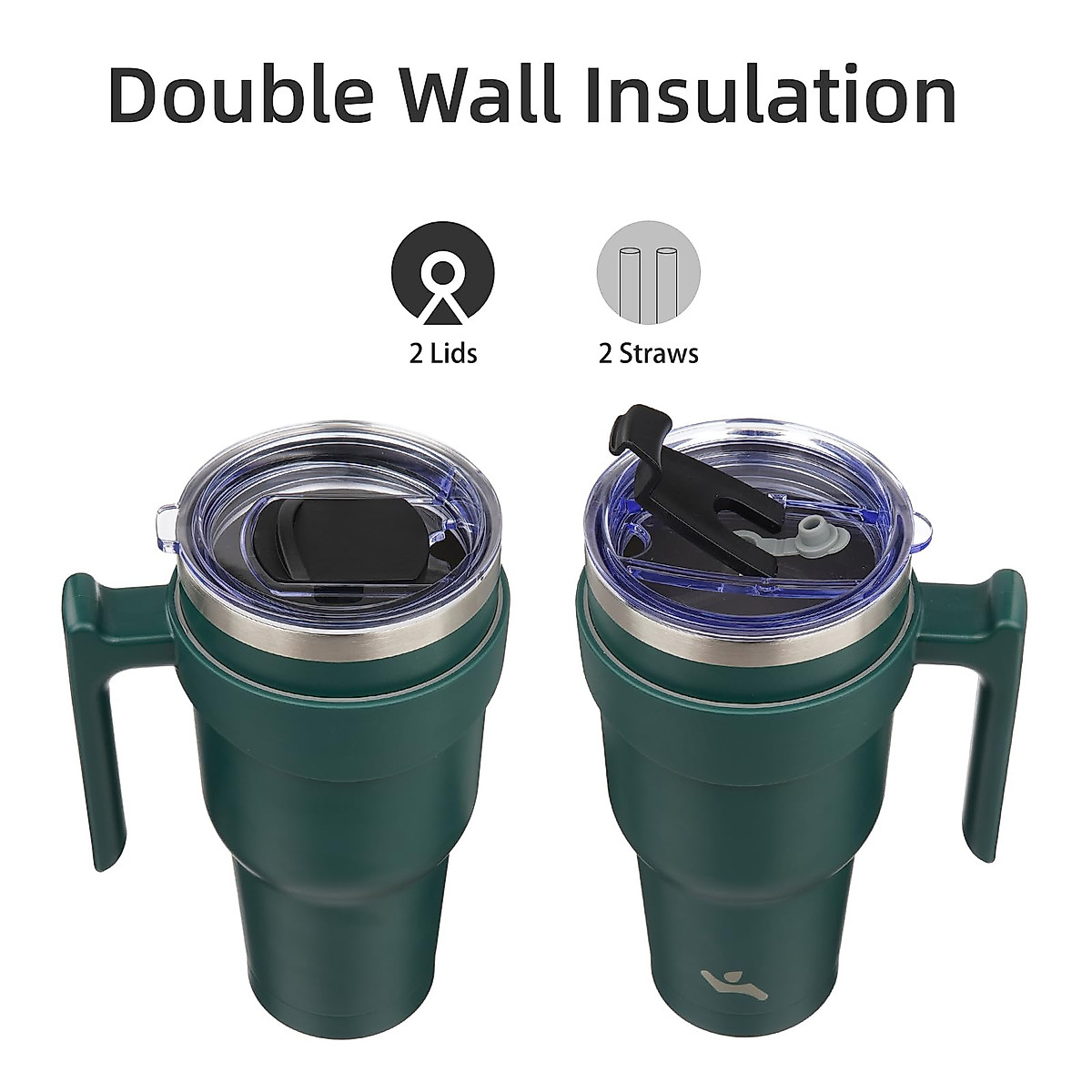 Konokyo 40 oz Tumbler with Handle and 2 Straw 2 Lid, Insulated Water Bottle Stainless Steel Vacuum Cup Reusable Travel Mug,Army Green