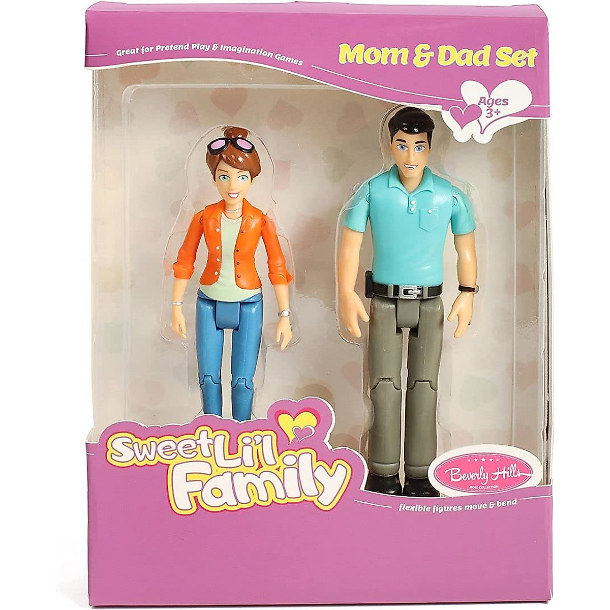 Beverly Hills Doll Collection TM Sweet Li'l Family Dollhouse People Set of 2 Action Figures Set Mom and Dad, Doll House Accessories for Toddlers
