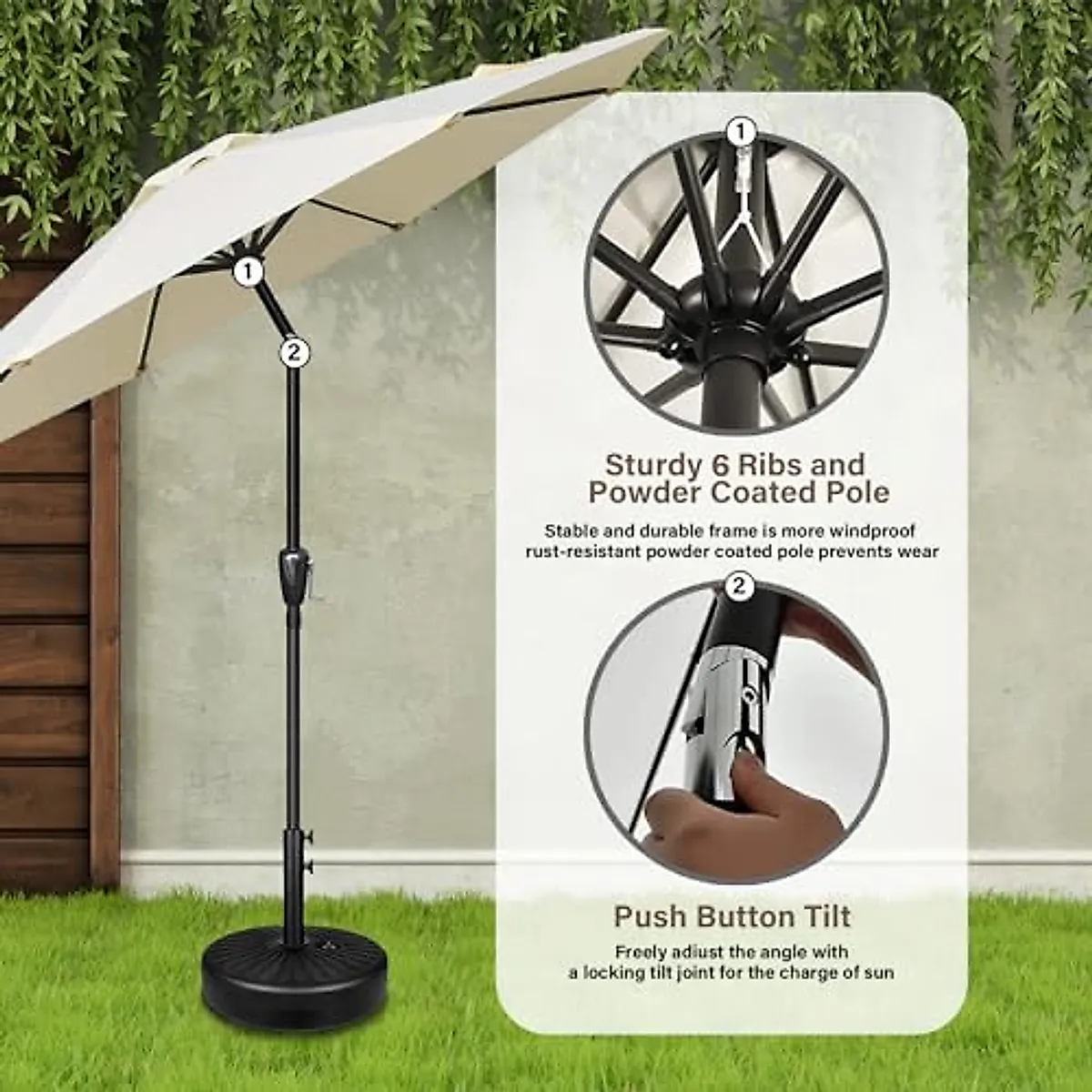 YSSOA 7.5' Patio Umbrella Outdoor Table Market Yard Umbrella with 6 Sturdy Ribs, Beige
