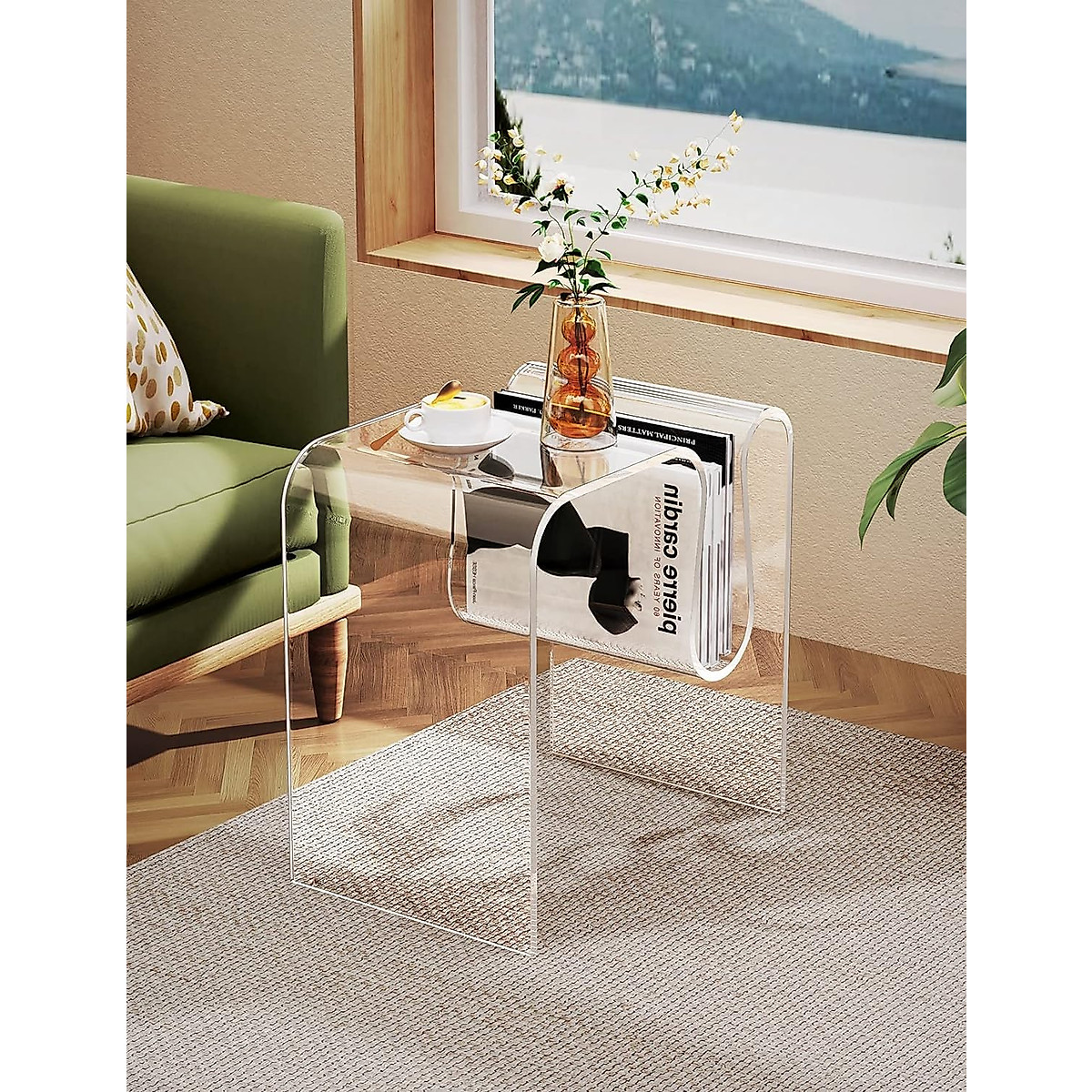 solaround Acrylic Side Table, Small End Table for Living Room,Bedside Table for Bedroom Lucite Nightstand (1, Clear, 17.7 * 17.7 * 11.8)