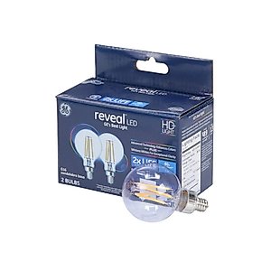 GE Reveal 60-Watt EQ G16.5 Color-Enhancing 42653 Dimmable Globe Bulb Light Bulb (2-Pack)