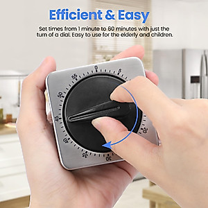 Kitchen Timers for Cooking, Chef Cooking Timer Clock with Loud Alarm,100% Mechanical Desk Timer - No Batteries Required - Magnetic Backing, Exquisite Stainless Steel Body - Countdown Reminder Magnetic