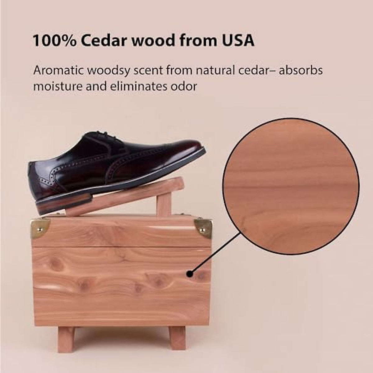 FootFitter Grand Cedar Wood Storage Box & Shoe Valet - Storage Box for Shoe Care Tools & Shoe Polishing