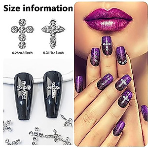 30Pcs Cross Nail Charm, Nail Rhinestones for Acrylic Nails, 3D Silver Gold Metal Alloy Crystals Cross Charms, Flatback Nail Diamonds, Nail Gems for Women Girls DIY Nail Art Nail Designs (Cross)