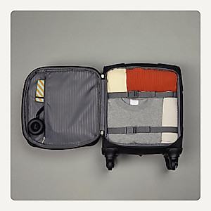 Amazon Basics Luggage, 18" Small Carry-On Softside Suitcase With Wheels, With Four 360-Degree Multi-directional Spinner Wheels, Expandable Space, Zippered Pocket and Straps, Telescopic Handle, Black