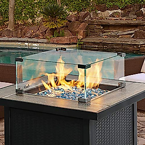BALI OUTDOORS Square Fire Pit Glass Wind Guard, Clear Tempered Wind Guard for Fire Pit Table, 18”x 18”x 6” Square Fire Table Accessory Shiled