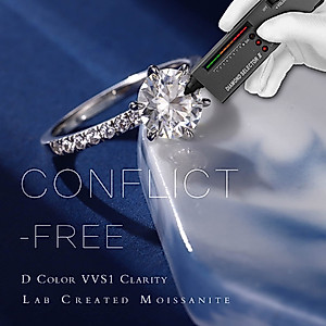 MOOSEA 1.5ct Round Cut Moissanite Solitaire Ring for Women, D Color VVS1 Clarity Simulated Diamond Rings 14K White Gold Vermeil Solid Moissanite Anniversary Ring for Women Jewelry Gifts