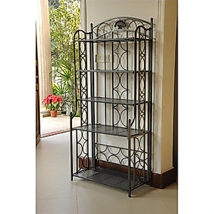 Pemberly Row Iron Bakers Rack in Pewter