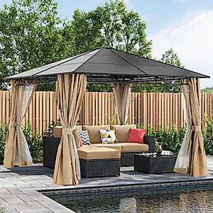 10x10 Hardtop Patio Gazebo with Curtains and Netting by ABCCANOPY