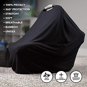 Mothera Baby Car Seat Cover Multi-use Nursing Covers for Breastfeeding Baby Must Haves for First Time Mom Infant Stroller Cover for Baby Boy or Girl, Black