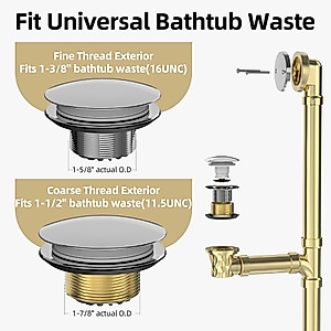 Sogmeter Chrome Plated Tub Drain Kit with Hair Catcher, Premium Brass Mushroom Tip-Toe Bathroom Tub Drain Replacement and 2-Hole Overflow Faceplate, 11.5/16 UNC Bathtub Drain Stopper Assembly