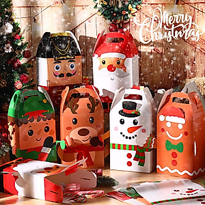 Harloon Christmas Gift Boxes Kid Bulk Xmas Nutcracker Santa Snowman Reindeer Elf 3D Cardboard with Handle Party Presents Cute Empty Packaging Supplies,12 x 6 x 3.1 Inch(24 Pcs)