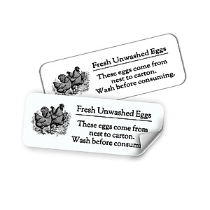 60 unwashed egg carton labels for chicken egg safety, and handling. Fresh Unwashed Eggs stickers for your fresh egg cartons. Perfect for the small business egg merchant.