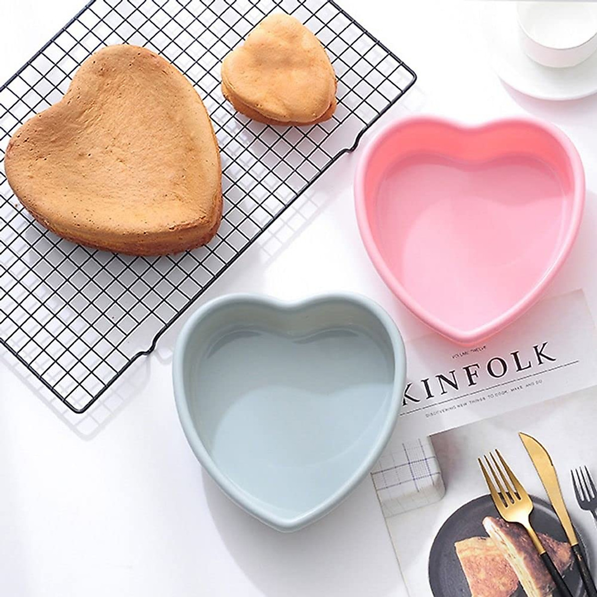 Heart Shaped Cake Pans - Silicone Molds 3pcs Heart Baking Pan 4" 7" 9" Heart Cake Mold Non-Stick Cake Pan Set for Cheese Cake and Brownie Cake