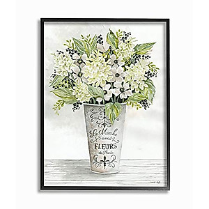 Stupell Industries French Floral Greenery Bouquet Parisian Charm Flowers, Designed by Cindy Jacobs Wall Art, 16 x 20, Black Framed