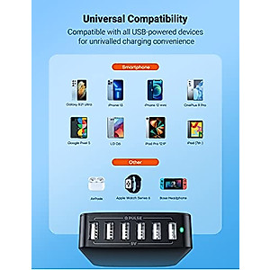 USB Charging Station, Topvork 6-Port USB Wall Charger, Multiport 60W USB Charging Hub, 6-in-1 Desktop USB Charger, Compact USB Charger Block for iPhone 13/13 Pro/iPhone 12, Galaxy, Note, Pixel & More