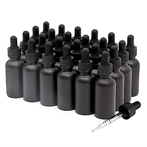 NOOEEISS 24 Pack,1oz Glass Dropper Bottle, Frosted Black Tincture Bottles with Dropper,Pretty Finish for All Kinds of Liquids,Oil Bottles for Hair- Stronger Suction ideal for Leakproof Travel