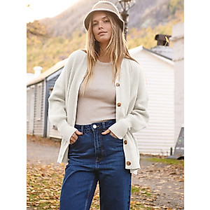 ANRABESS Women's Cardigan 2024 Trendy Open Front Oversized Button Lightweight Sweaters Loose Knit Cardigans Fall Outfits White Small