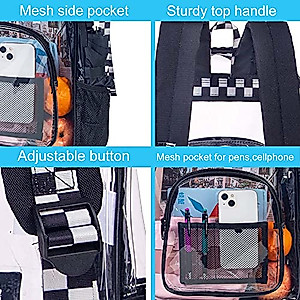 UFNDC Clear Backpack for Men and Women, Heavy Duty PVC Transparent Bookbag,See Through Backpacks - Black