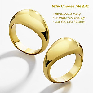 Me&Hz Chunky Dome Rings, 18K Gold Plated Statement Rings for Women Knuckle Thick Band Chunky Rings Cocktail Party Minimalist Signet Ring, Size 8