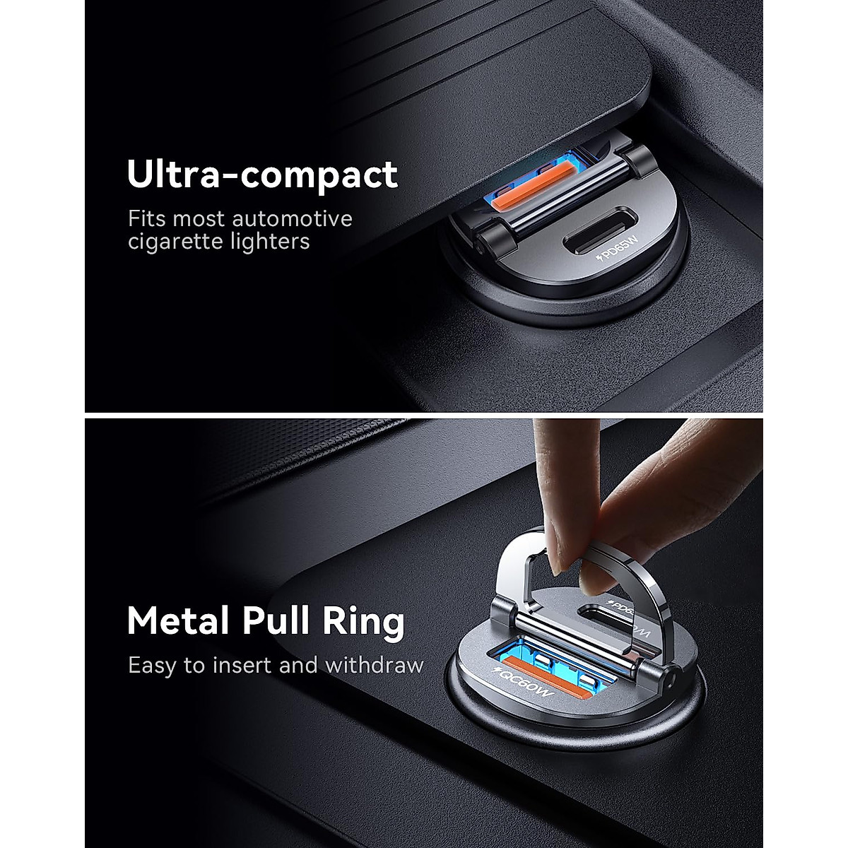 MRGLAS [2-Pack]125W USB C Car Charger, Mini Metal USB C Car Charger Adapter Fast Charging PD65W & QC60W Dual Port Type C Car Cigarette Lighter USB Charger for iPhone 15 14 ProMax iPad Samsung Macbook