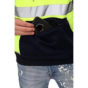 Cima Mode Men's Hi-Vis Hoodie Safety Hoodie Work Pullover Pullover Warm Kangaroo Pockets Sizes Small – 5XL Neon Yellow