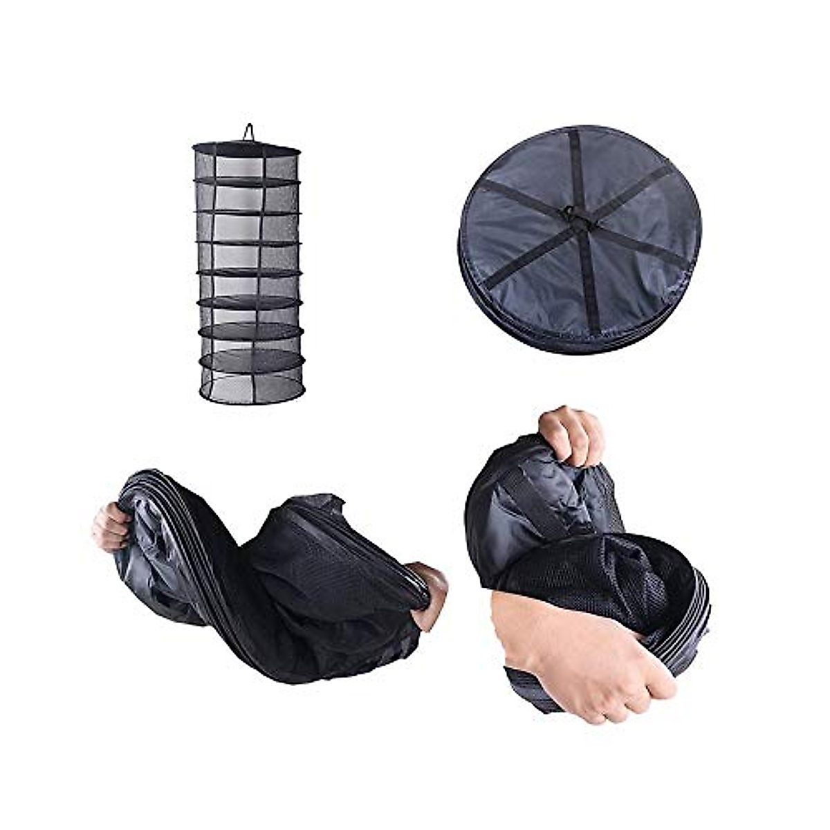 NXqilixiang Herb Drying Rack Net Dryer Hanging Dry Net 8 Layer Collapsible Hanging Dryer with Zipper Net Carrying Case Indoor and Outdoor for Herb Beans Fish Vegetable Drying (8 Layers - with Zipper)