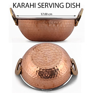 Karahi Indian Serving Dishes - 2 Piece Copper Bowl Set - Copper Kitchen Decor (Lot of 2, 6 Inch)