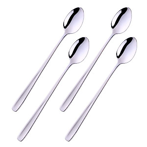 Long Handle Iced Tea Spoon, 8 inch Coffee Spoons, Baikai Stainless Steel Cocktail Stirring Spoons, Dishwasher Safe, Set of 4 (Silver)