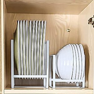 HighFree 2PCS Metal Vertical Plate Dish Holder Rack, White Vertical Plate Organizer for Kitchen Cabinets for RV Kitchen Cabinets Counter (L & S)
