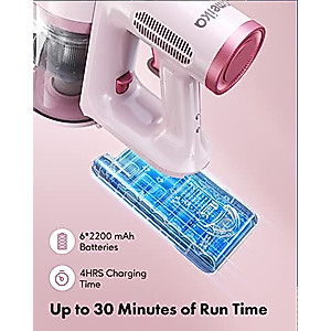 Homeika Cordless Stick Vacuum Cleaner, 20Kpa Powerful Suction Vacuum Cleaner with LED Display, 30 Min Runtime Detachable Battery, 1.5L Dust Cup, for Carpet and Hard Floor Pet Hair (Pink)