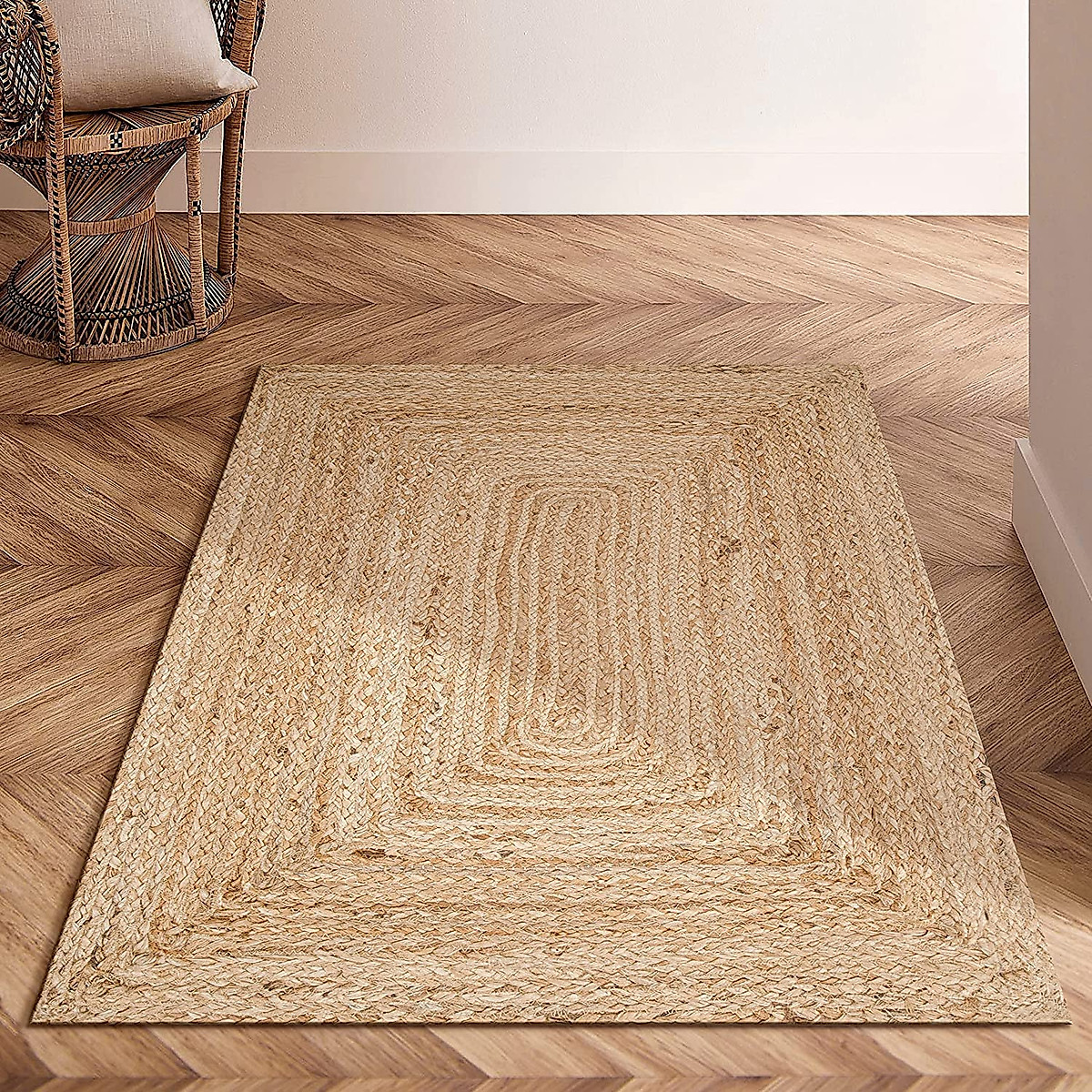 KEMA 3X5 Feet Handwoven Jute Braided Area Rug, Natural Yarn - Rustic Vintage Braided Reversible Rectangular Rug- Eco Friendly Rugs for Bedroom, Kitchen, Living Room, Farmhouse