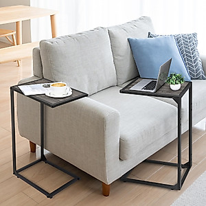 Set of 2 C Shaped End Table, Couch Tables That Slide Under, C Shaped Sofa Table for Couch, C Tray Snack Side Table for Living Room, Bedroom,Sofa, Grey