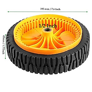 MAHIONG 2 Pack 8 Inch Mower Front Drive Lawn Mower Wheels, Flat Free Rubber Tire with 1/2 Axle, Rubber Replacement Wheels for Garden Lawn Mower