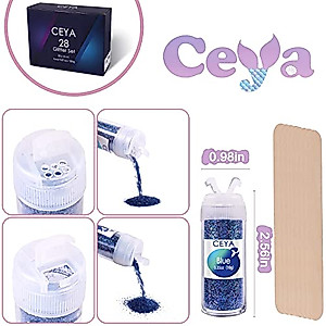 Ceya Holographic Ultra Fine Glitter Powder Set 28 Colors, 9.87oz/280g Craft Glitter 1/128” 0.008” 0.2mm for Slime Epoxy Resin Craft Tumbler Jewelry Nail Art Festival Makeup Painting Wedding Cards