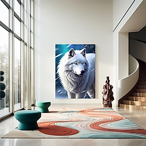Eleploi Snow Falls White Wolf Diamond Painting Kits DIY 5D Crystal Full Round Diamond Painting, Handmade Art for Living Room Home Wall Decor Birthday Gift 12x16 Inch